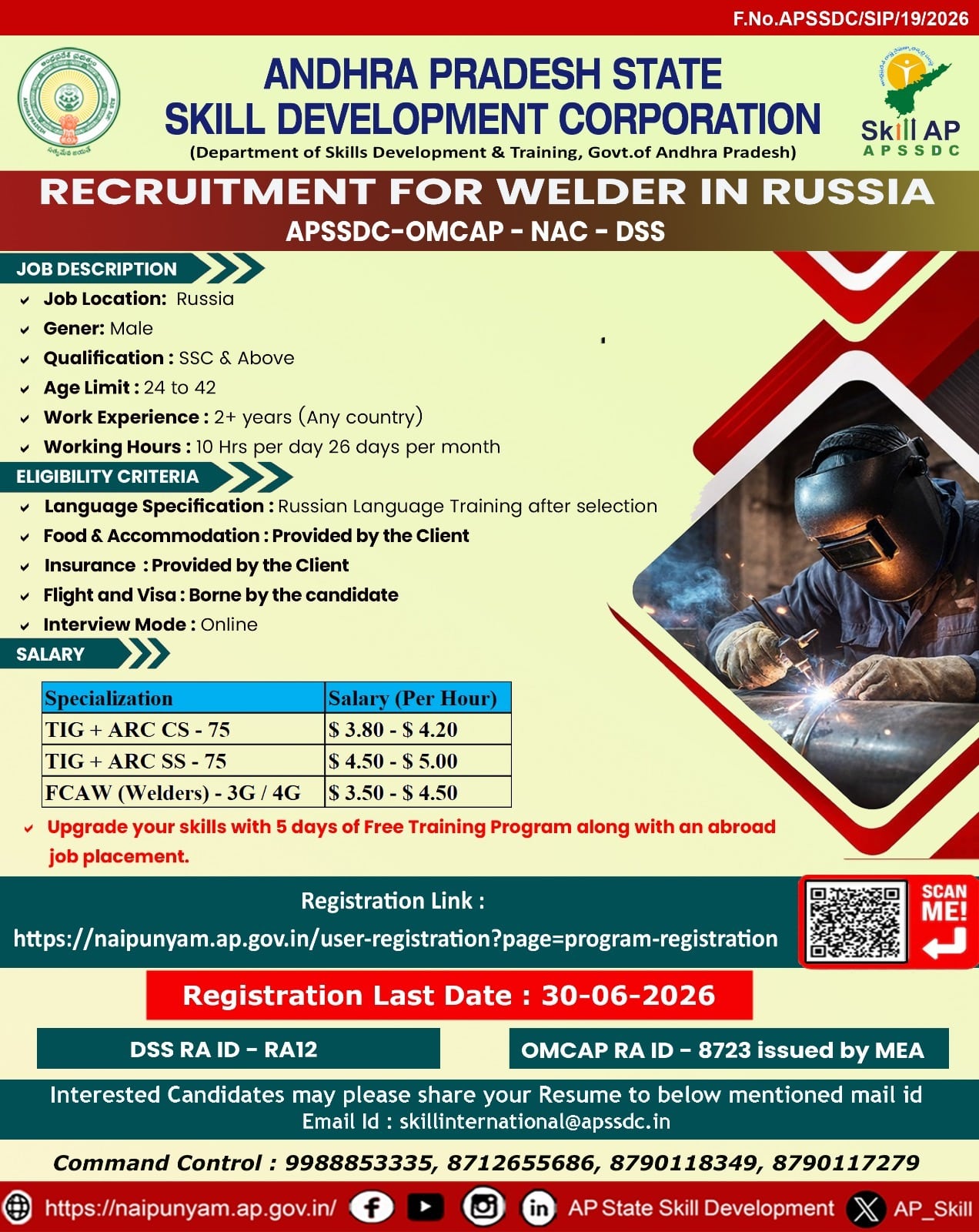 Welder Jobs 2026 in Russia, APSSDC Recruitment - Apply Online Before 30 ...